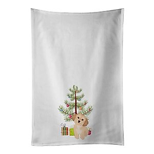 Caroline's Treasures WDK3169WTKT Shih-Tzu Gold #1 Christmas White Kitchen Towel Set of 2 Dish Towels Decorative Bathroom Hand Towel for Hand, Face, Hair, Yoga, Tea, Dishcloth, 19 X 25, White