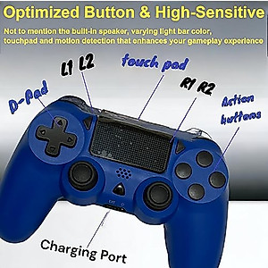 GameNext 【Blue, Upgraded Wireless P4 Remote Controller Compatible with PS-4/Slim/Pro with Dual Vibration/6-Axis Motion Sensor/Audio Replacement for PS-4 Controller