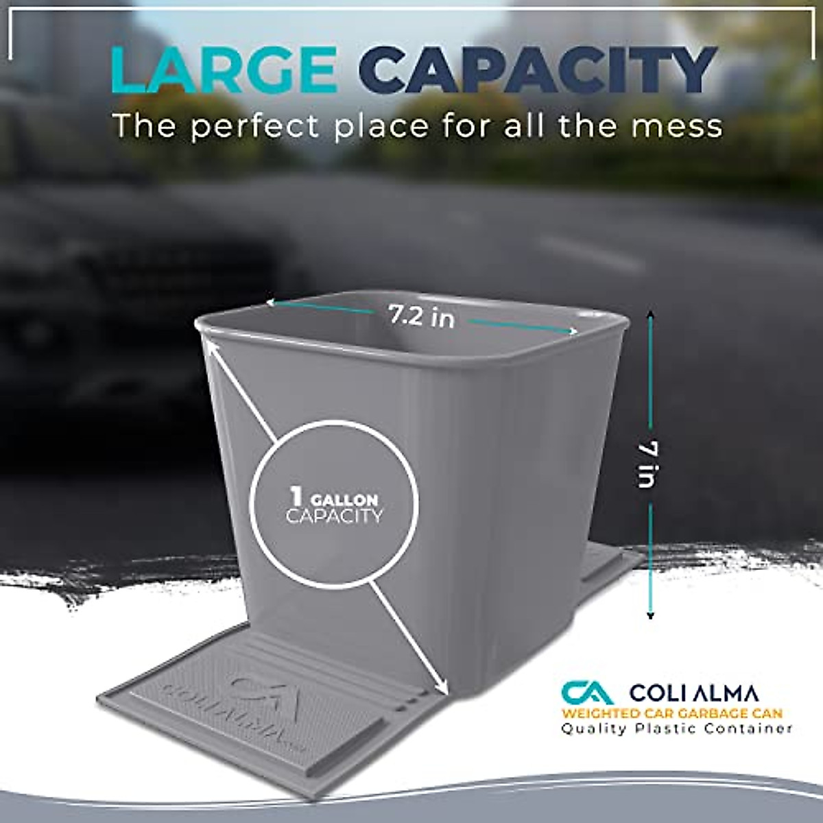Garbage Can Trash Bin Waste Container Wastebasket for Auto Car Vehicle Boat Truck Quality Plastic Large 1 Gallon 4 Liter, Leakproof Quality for Life Gray
