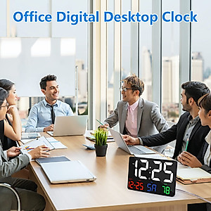 Digital Wall Clock,11.5" LED Digital Alarm Clock Large Display,with Remote Control,Adjustable Brightness, Calendar, Temperature, Snooze, 12/24 H, for Living Room, Office, Bedroom, Elderly, Adults