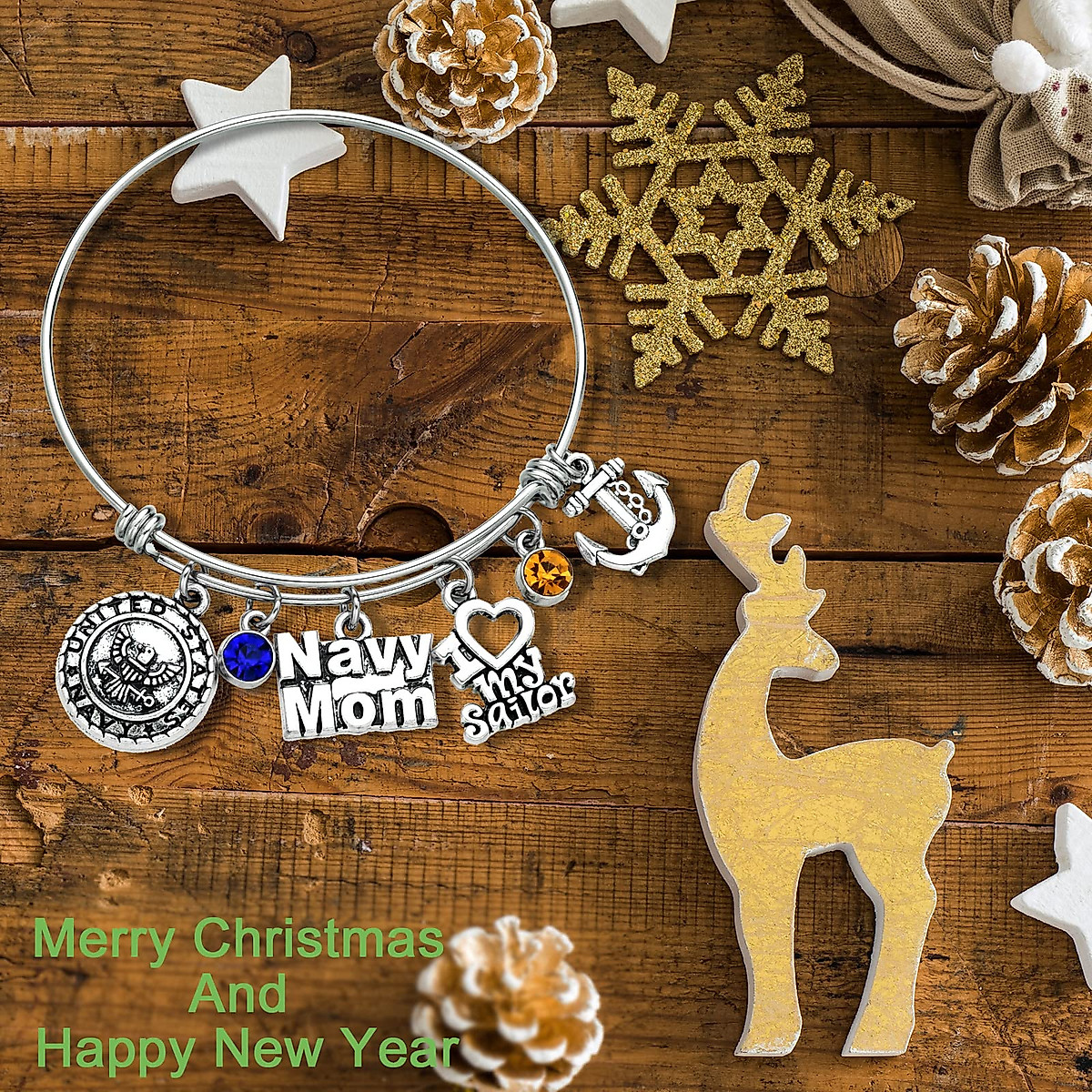 Navy Mom Gifts Bracelet Proud Navy Mom Charm Bracelets for Women I Love My Sailor Charm Bangle Christmas Birthday Mother's Day Jewelry Gifts US Pride Navy Mom Gift