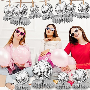 15 PCS Silver Disco Theme Honeycomb Centerpieces Disco Ball Party Decorations 70s Disco Party Table Centerpieces for Back to 70s Party Supplies Favors