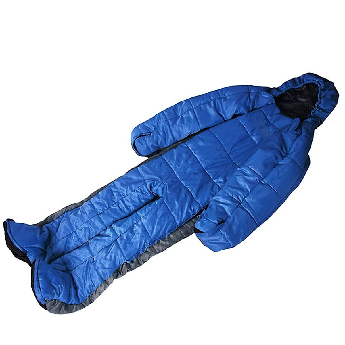 72" Large Wearable Human Sleeping Bag Zipped Foot Opening Design Free Size Ultralight Hoodie Quilted Warm Thermal Coat for Adults Winter or Outdoor 4 Season Camping