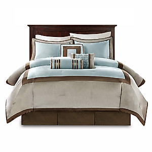 Madison Park Cozy Comforter Set-Deluxe Hotel Collection, All Season Down Alternative Luxury Bedding with Matching Shams, Decorative Pillows, King (104"x92 "), Genevieve, Blue7 Piece