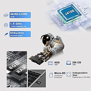 WOZIFAN 15.6 Inch Laptop Computer 6GB DDR4 256GB SSD 1920x1080 IPS Display Win 11 Laptop Celeron J4105 1.5Ghz(Up to 2.5Ghz) 4-Core Processor Notebook 2.4G+5G WiFi BT4.2 Adapter Wireless Mouse-Silver