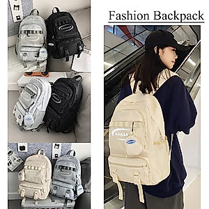 YJMKOI Aesthetic Backpack for Girls and Boys, Simple Backpack for School Large Capacity Bookbag Kids Backpack with Coin Purse (Grey)