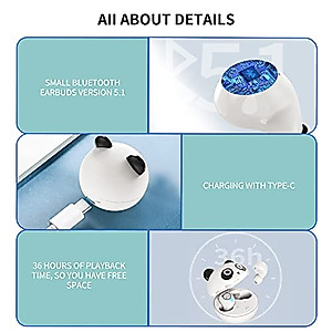 AMAFACE Panda Kids Earbuds Cute Wireless Earbuds and in-Ear Headphones Gifts for School Girls and Boys - Great for Kids who Listen to Songs, Study, Exercise and Love Animals,Headphone case White…