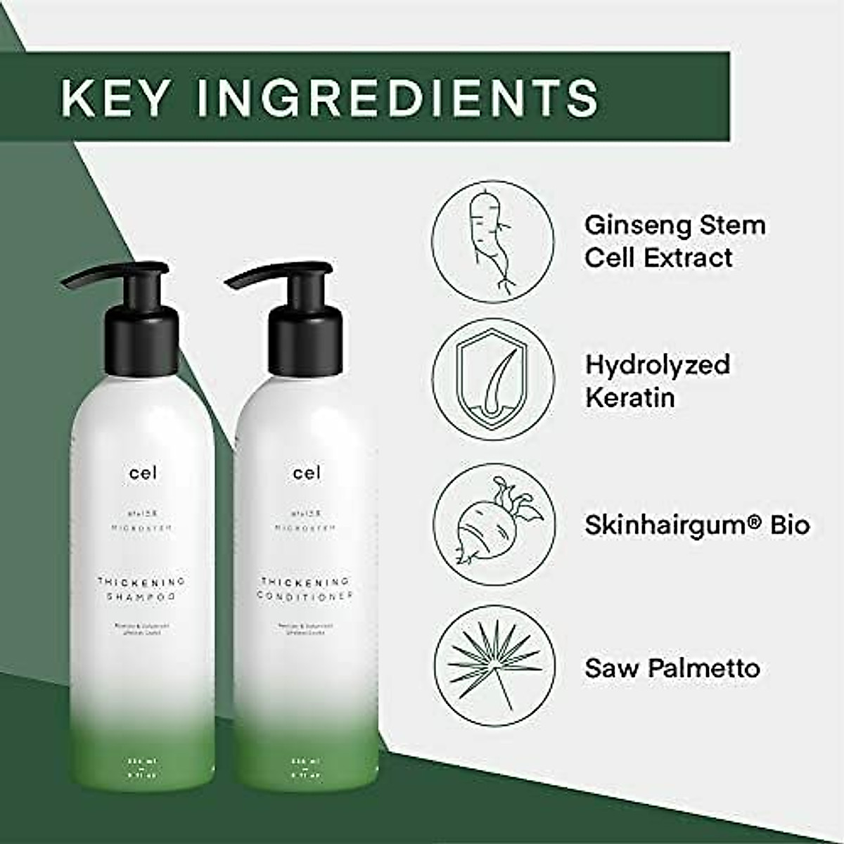 Cel Microstem Natural Hair Thickening Shampoo & Conditioner Set (2 x 8 fl oz) – Stem Cell Extract Anti Thinning Hair Loss Shampoo – Biotin Shampoo – Sulfate & Paraben Free - Suitable for Men & Women