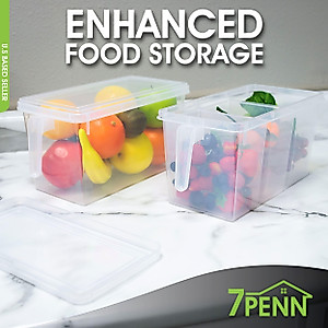 7Penn Divided Food Storage Containers 2pk - 2gal Air Tight 3 Compartment Veggie Tray - Handled Salad Bar Containers for Fridge with Lid - Square Produce Storage Bin Food Prep Container for Snacks