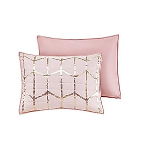 Intelligent Design Raina Cozy Daybed Cover Set - Microfiber Metallic Print Geometric Design, Modern All Season Bedding Set with Bedskirt, Matching Shams, Decorative Pillow, 39"x75", Blush 6 Piece