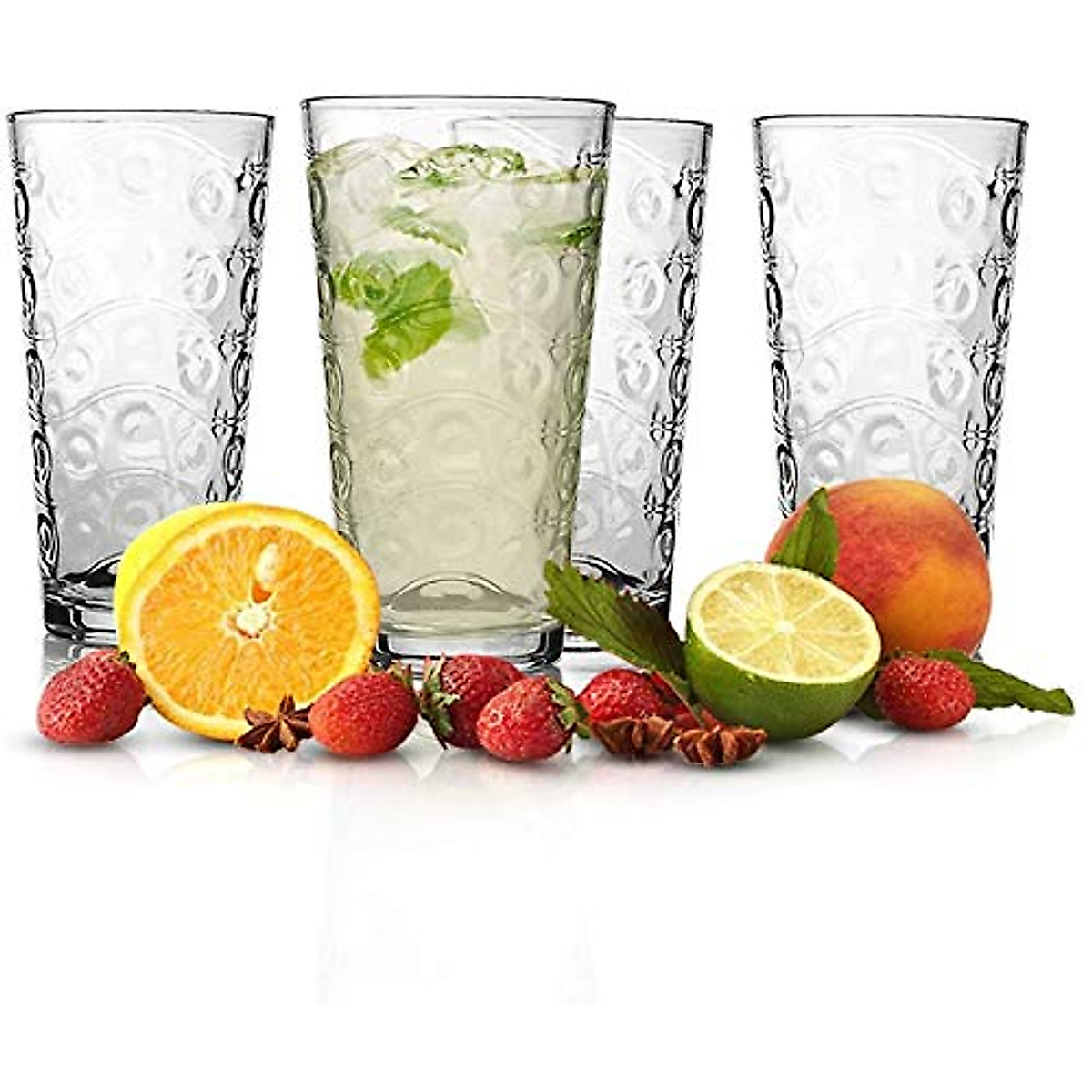 Circleware Cosmo Huge 16-Piece Glassware Set of Highball Tumbler Drinking Glasses and Whiskey Cups for Water, Beer, Juice, Ice Tea Beverages, 8-15.75 oz & 8-12.5 oz, Parade