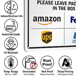 SmartSign 7 x 10 inch “Please Leave Packages In The Box - Amazon, FedEx, UPS, USPS” Delivery Instructions Metal Sign, 40 mil Laminated Rustproof Aluminum, Multicolor