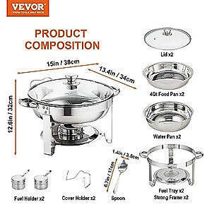 VEVOR Chafing Dish Buffet Set, 2 Packs-B, Silver