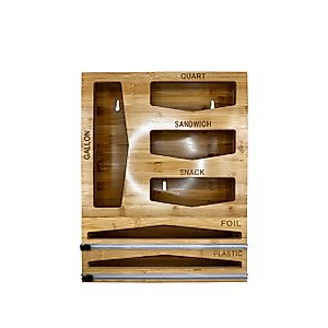 Ruiz's Ziplock Bag Organizer With Foil And Plastic Wrap Organizer, 7 In 1, 4 Storage Bag Organizer For Home Storage And Organization, 2 Dispenser With Cutter For Aluminum Foil Organization And Storage