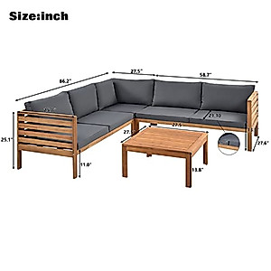 QUUL Wooden Outdoor Sofa Combination, Double Sofa with Gray Cushion and Waterproof Texture (Color : E, Size : As Shown)