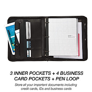 Samsill Professional 1-Inch Zipper Binder Padfolio with iPad Pocket, Interview Document Organizer, Includes Refillable 8.5 x 11 Inch Writing Pad and Pen Loop, Black