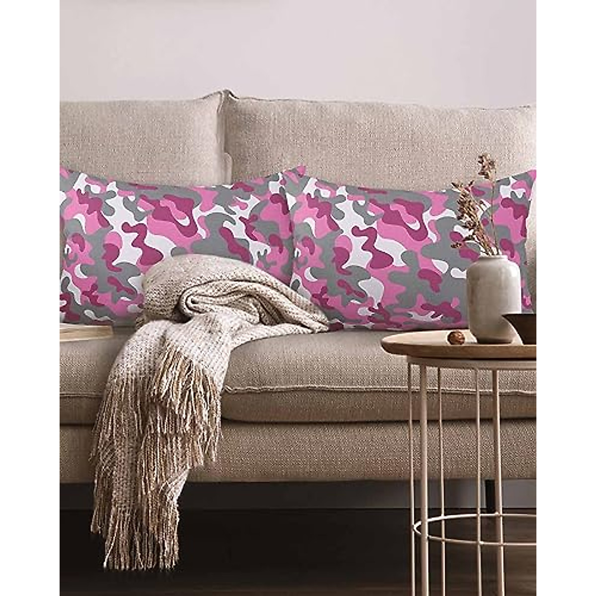 DuoPhi Pillow Covers Set of 2 Military Camouflage Camo Throw Pillow Covers Pink Farmhouse Style Pillowcase Cushion Cover for Sofa Couch Bed 12x20 Inch Lumbar Throw Pillow Cover