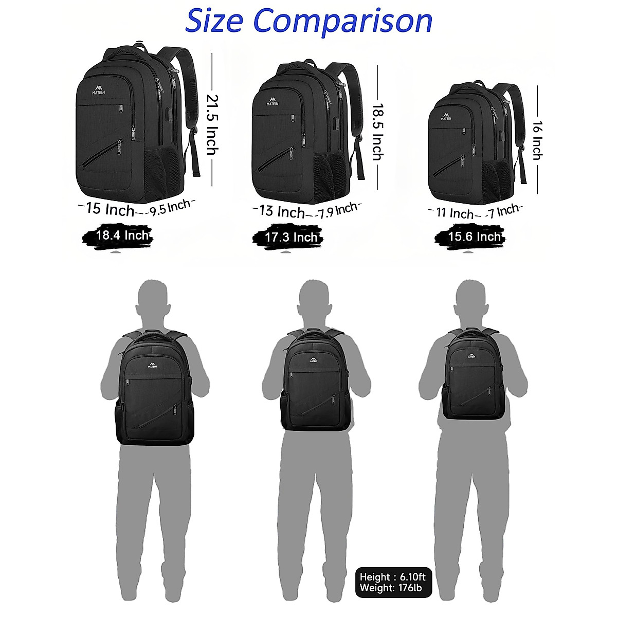 MATEIN 15.6 Inch Backpack for Traveling On Airplane for Women Men, Professional Business Laptop Backpack with Multiple Organization Pockets Water Resistant Casual Daypack, Black