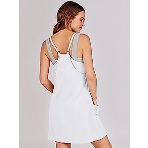ANRABESS Women 2023 Summer Mini Dress Casual Sleeveless Short Sundress Athletic Workout Dress Build in Shapewear for Tennis Sports Onesie 1125mibai-XL White