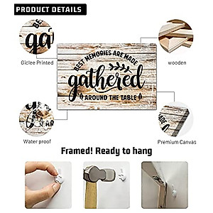 Farmhouse Dinning Room Wall Art Gather Signs for Home Decor Accessories Motivational Saying Quotes Canvas Pictures Poster for Kitchen Decorations 12x16”, Rustic Wood Grain Prints Painting Artwork