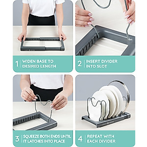 JULY HOME Expandable Pot and Pan Organizer Rack for Cabinet, Pot Lid Organizer Holder with 7 Adjustable Compartments, Cutting Board, Cookware, Bakeware & Frying Rack Organizer for Cabinet (Gray)