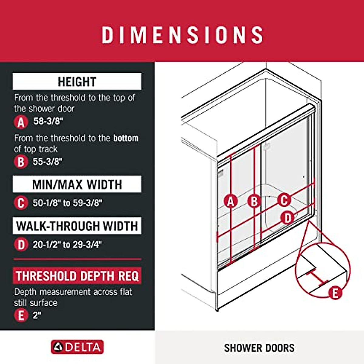 Delta Shower Doors SD3927404 Classic Semi-Frameless Traditional Sliding Bathtub, 60" x 58-1/8", Chrome Track
