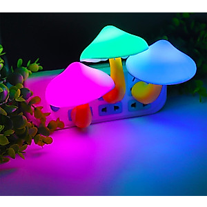 AUSAYE 2Pack LED Night Light Plug in Lamp 7-Color Changing Cute Mushroom Light Sensor Night Lights for Adults Kids NightLight