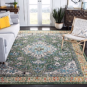 SAFAVIEH Madison Collection 8' x 10' Green / Turquoise MAD474Y Boho Distressed Medallion Non-Shedding Living Room Bedroom Dining Home Office Area Rug