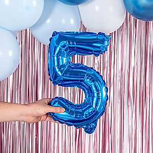 Restaurantware Balloonify 16 Inch Number Balloon 1 Digital Party Balloon - Number 5 Self-Sealing Blue Foil Mylar Balloon Hanging Film Decoration For Birthday Wedding Or Graduation