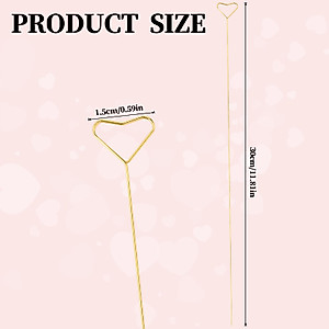 ZEYIYER 20Pcs Heart Pick for Holder, Floral Card Holder Stick, 11.8 Inch Gold Heart Flower Picture Holders, Metal Wire Flower Picks Clip for Wedding Party Birthday ​Cake