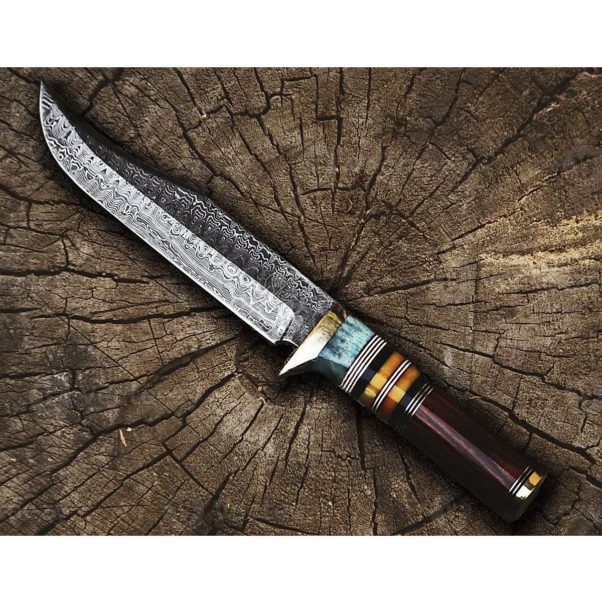 R&S INDUSTRIES CRAFTS LLC Damascus hunting knife | Custom Handmade Damascus steel hunting Bush craft knife| EDC Overall 13" Knife with Genuine Leather sheath | Best Birthday & Anniversary for him