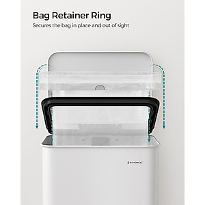 SONGMICS Kitchen Trash Can, 10.5 Gallon (40 L) Garbage Can, Large Step Trash Bin with Lid, Stainless Steel, Soft Close, 15 Trash Bags Included, White ULTB540W40