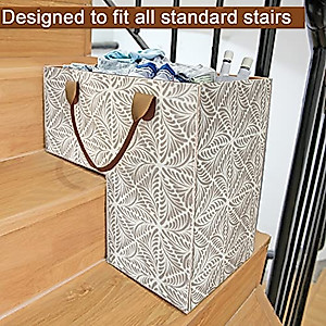 MIXNUS Stair Basket with Handles Felt Staircase Baskets for Carpeted and Wooden Stairsteps Stair Storage Organizer for Laundry Home and Office Decor, Beige
