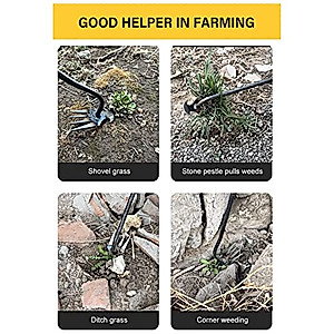 SEPSUMMER Weeding Artifact Uprooting Weeding Tool, Garden Weeding Tools, Manganese Steel Forged Weed Puller 4 Teeth Dual Purpose Weeder, Hand Remover Tool for Garden (14 inch Plastic Handle)