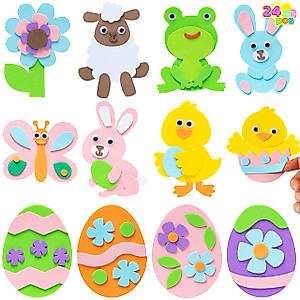 JOYIN 24 Pcs Foam Easter Egg Magnet Craft Kit, Easter Craft Kits DIY Animal and Egg Magnet Set for Kids Favor Classroom Homeschool Art Decor, Art and Craft Supplies Party Favors