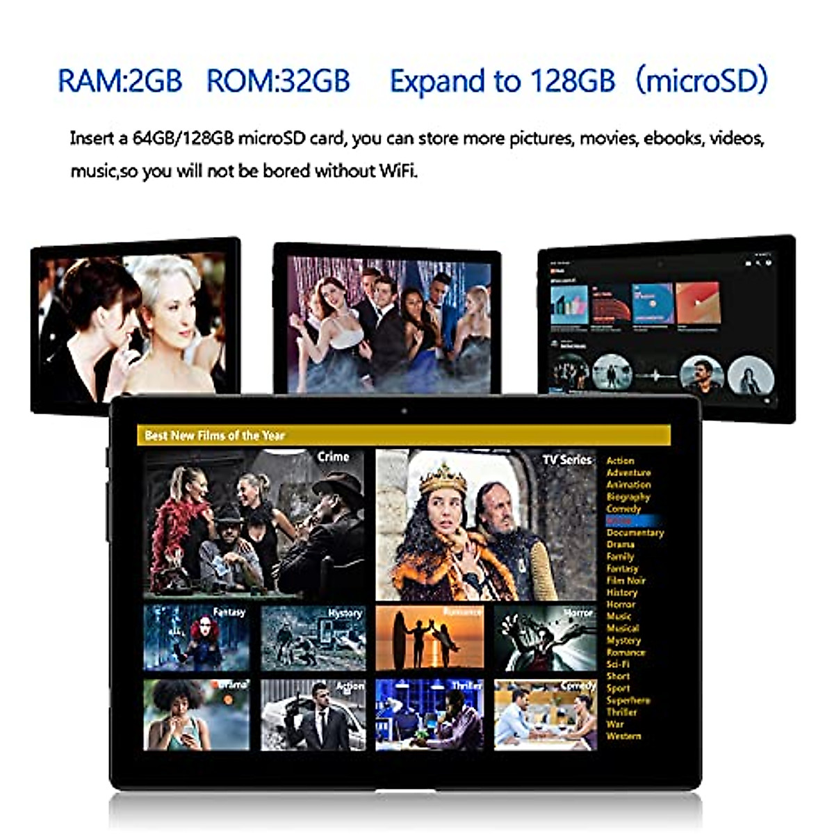 Android Tablet 10 Inch, Octa-Core, 5G WiFi Andriod OS Tablets with 5MP+13MP Dual Camera, 2GB+32GB Storage, 128GB Expand, Support Wireless Keyboard and Mouse, GPS, Bluetooth 5.0, FM (Black)