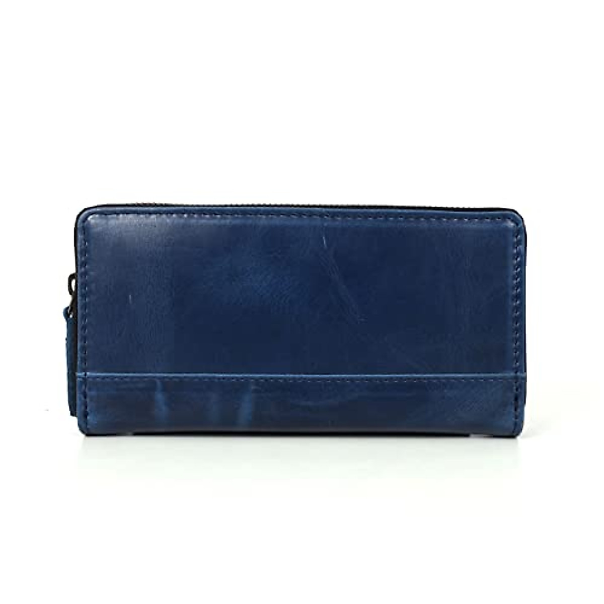 Women's RFID Blocking Large Capacity Leather Wallet Zip Around Phone Clutch Large Travel Purse Wristlet (Ocean Blue)