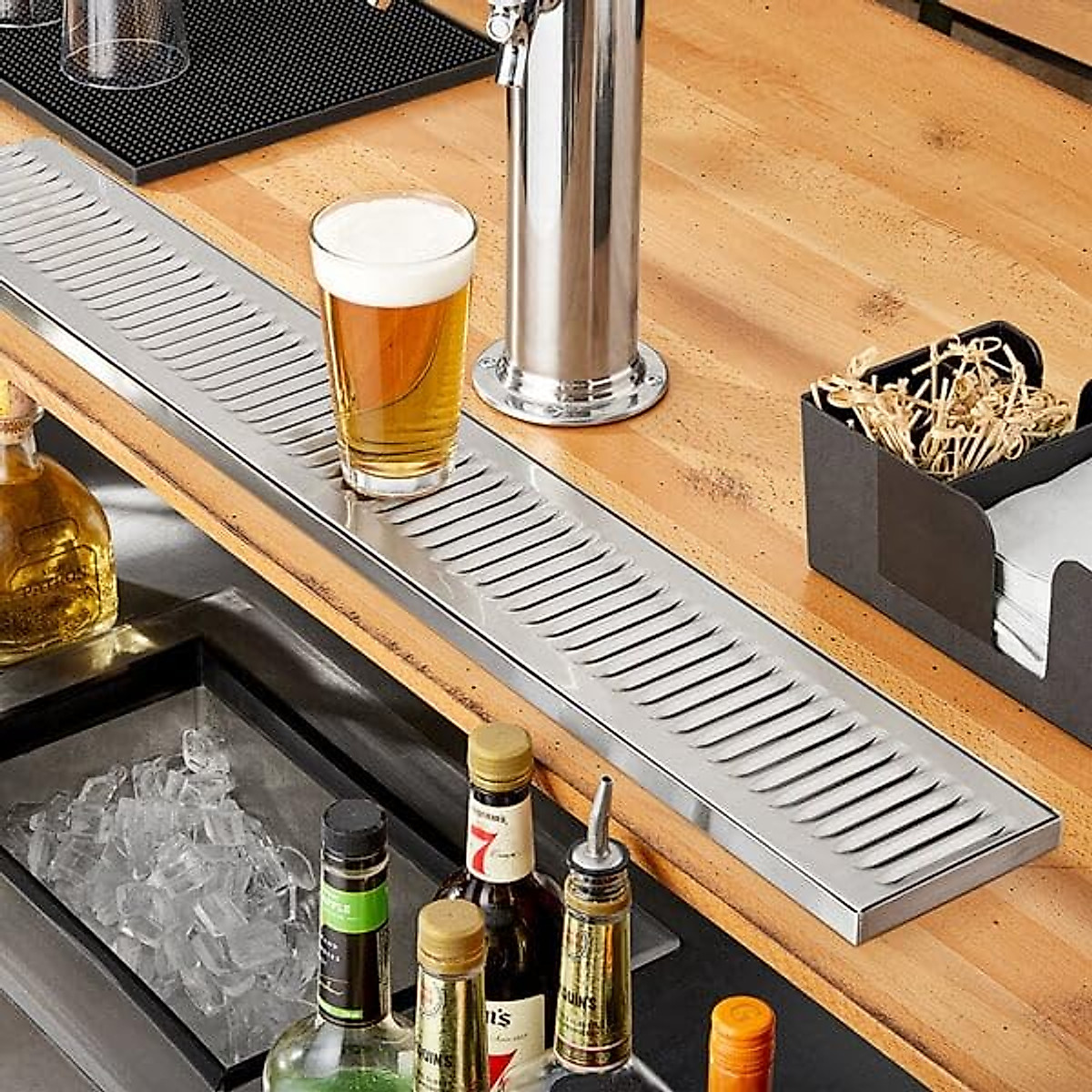 24-Inch Drip Tray for Bar Taps and Beverage Dispensers - Surface Mount Drip Tray - No Drain - Brushed Stainless Steel