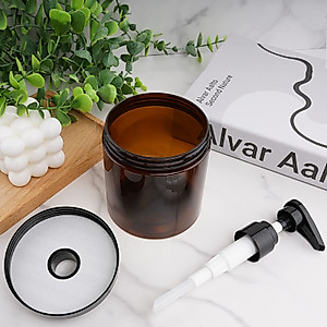 Hethyo Pump Bottle Dispenser 3 Pcs 600ml/20oz Refillable Plastic Pump Bottles Wide Mouth Jar Style BPA Free Empty Pump Bottles Bathroom Shower Containers for Lotion Shampoo Conditioner (Brown)