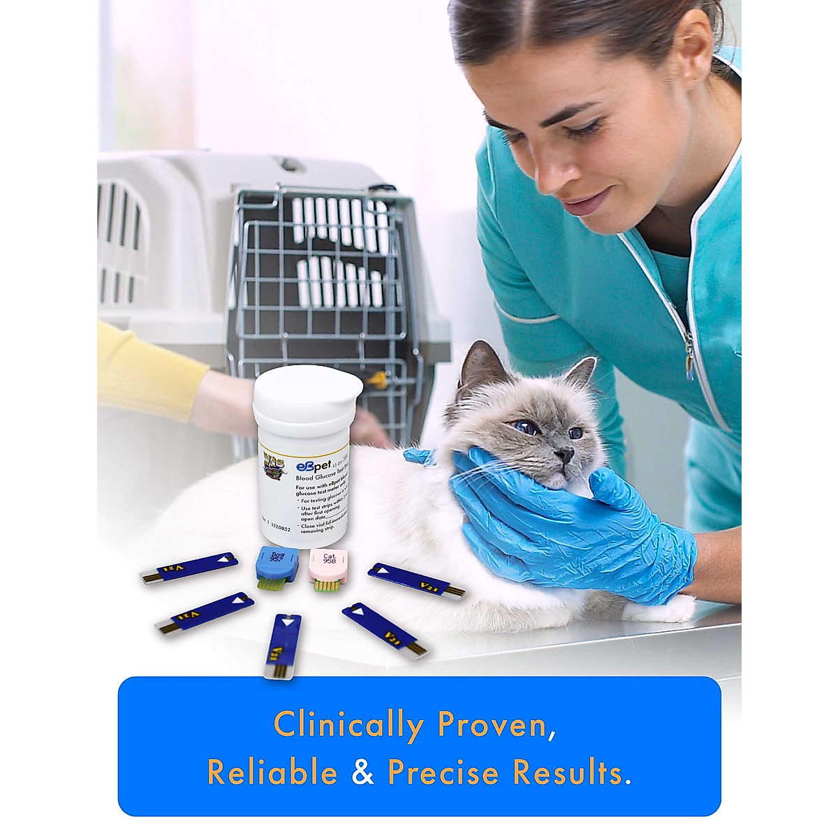 eBmonitor eBpet Blood Glucose Monitor System - Dogs and Cats Glucose Monitoring Kit 25 Blood Glucose Test Strips Lancing Device, Battery, 26 Gauge Sterile Lancets, and Carrying Case, Animal Care, Easy Switch between dogs and cats