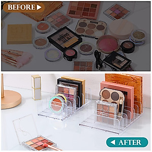 Luxspire Acrylic Eyeshadow Organizer, 2 Pack Makeup Drawer Organizer 7 Space Cosmetic Makeup Palette Organizer, Blusher Highlight Powder Display Stand Storage Case Beauty Care Holder Container, Clear