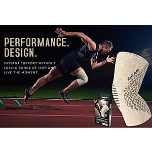 PHYSIX GEAR Knee Support Brace - Premium Recovery & Compression Sleeve for Meniscus Tear, ACL, MCL Running & Arthritis - Best Neoprene Stabilizer Wrap for Crossfit, Squats & Workouts (Single Beige L)