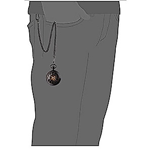 SIBOSUN Skeleton Pocket Watch Special 12 Little Window Case Design Men Black Mechanical with Chain Box