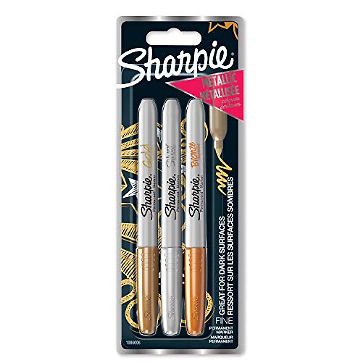 SHARPIE Permanent Markers | Fine Tip | Assorted Metallic Colours | 3 Count