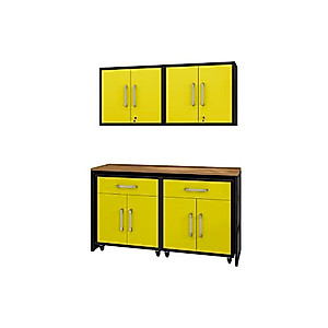 Manhattan Comfort Eiffel 5-Piece Garage Storage Set in Matte Black and Yellow