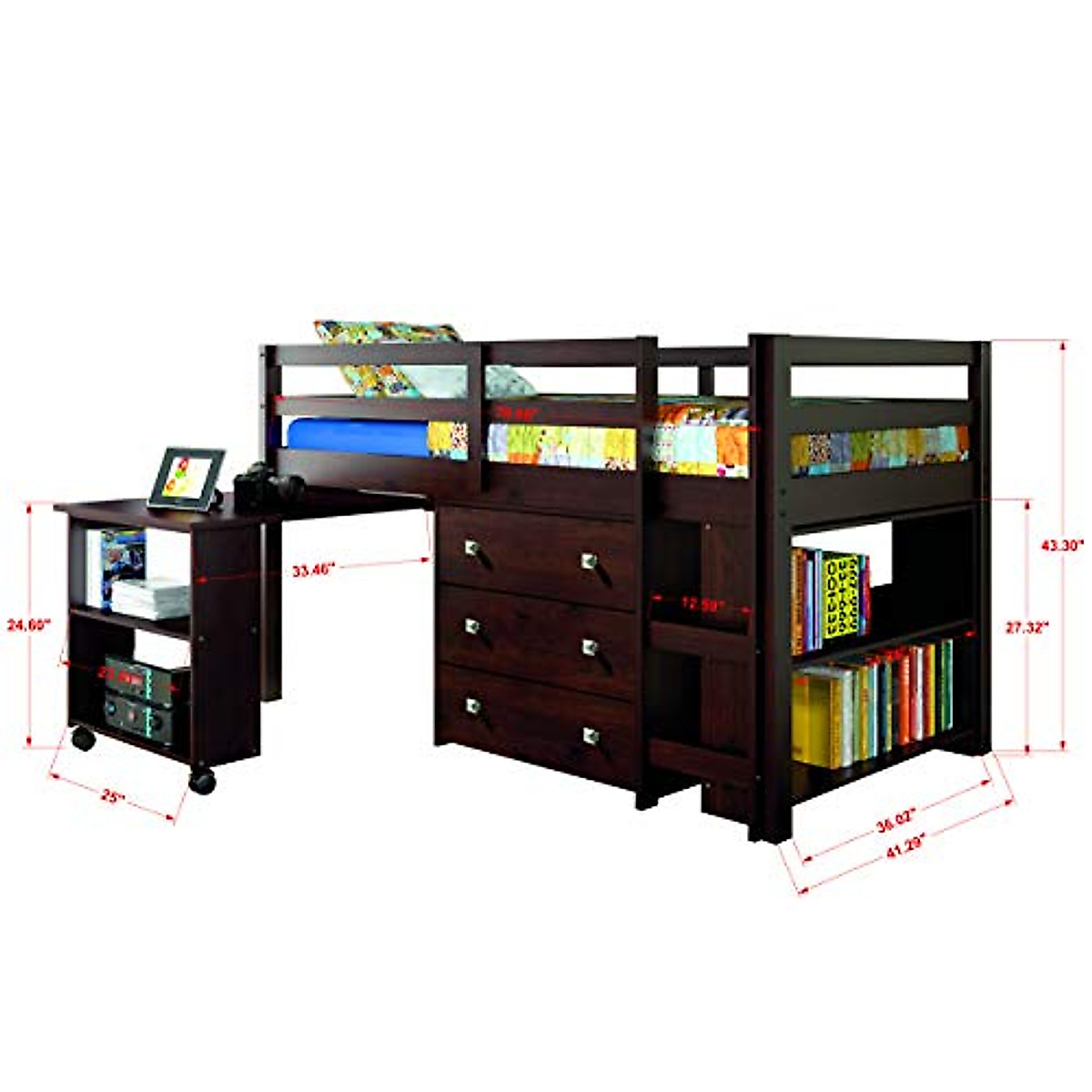 Donco Kids Study & Sleep Twin Cappuccino Low Loft Bed