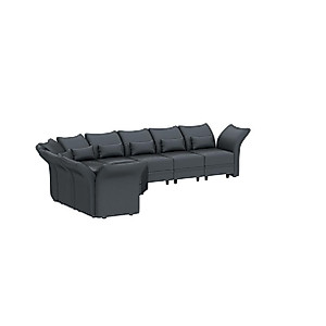 LLappuil Large Faux Leather Fabric Modular Sectional Sofa U Shaped Couch,Oversize U Shaped Leather Sectional Sofa for Living Room,Office,Grey