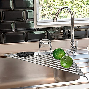 Triangle Roll Up Dish Drying Rack, DXWHYX Over Sink Drying Rack, Stainless Steel Multipurpose Sink Cover for Counter Space in Kitchen, Bathroom, RV, Laundry Room