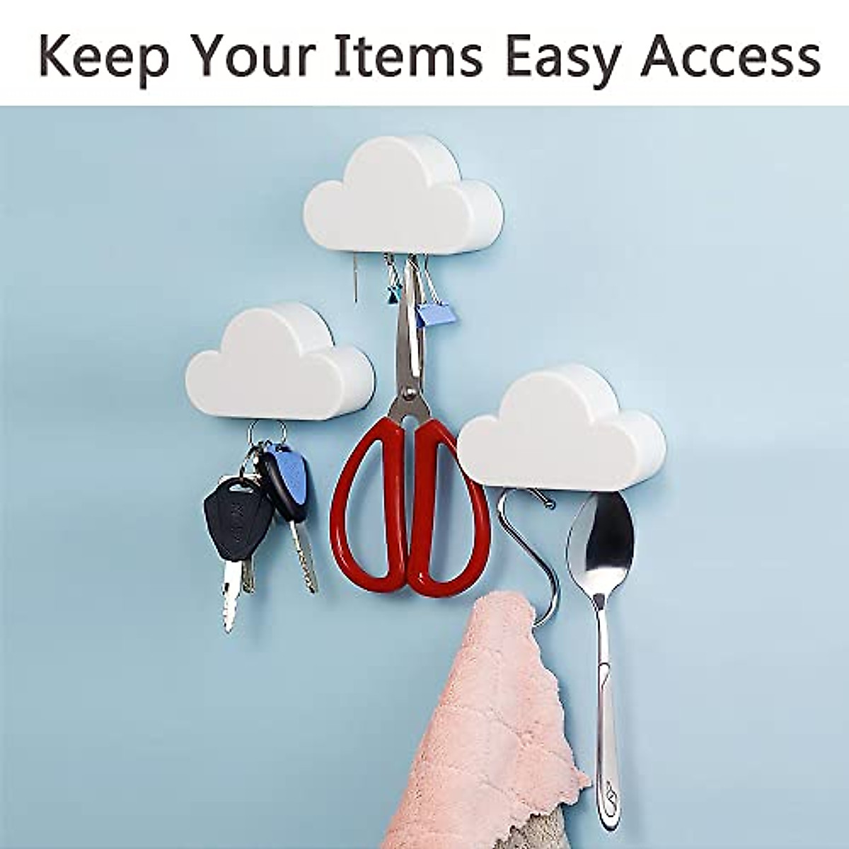 Hikinlichi Magnetic Key Holders Adhesive Key Hanger Organizer 2 Pack White Cloud Key Ring Keychains Hooks Racks 4 Strong Magnets Decorative Wall Mount Holder Fridge Magnets Wall Door Entryway Kitchen