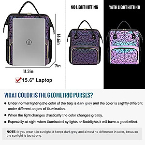 LOVEVOOK Geometric Luminous Laptop Backpack for Women, Holographic Reflective Laptop Bag with USB port, Fashion Purses Travel Bags Vintage Daypacks for Casual, College, Work